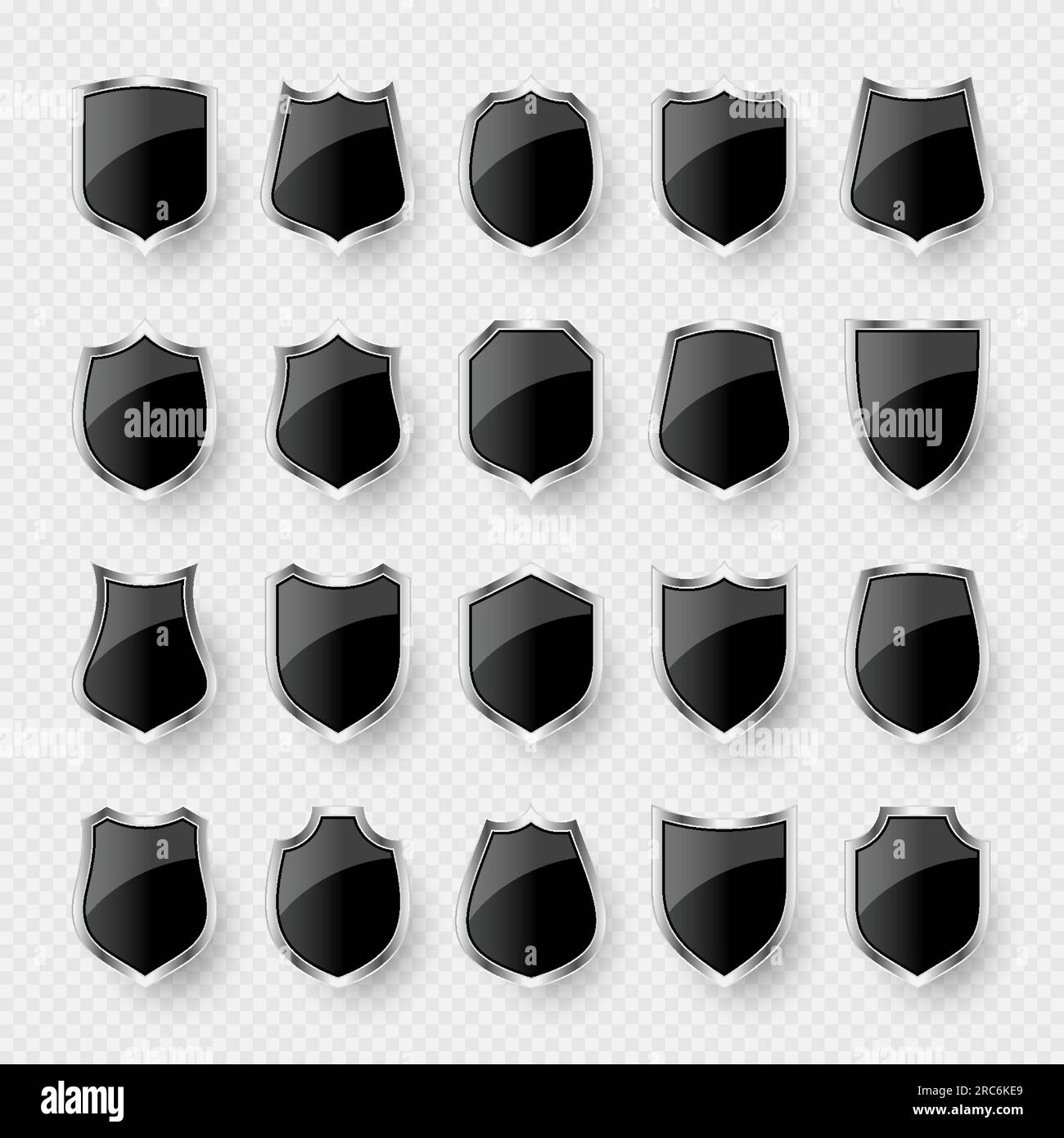Set of various vintage 3d shield icons. Black heraldic shields ...