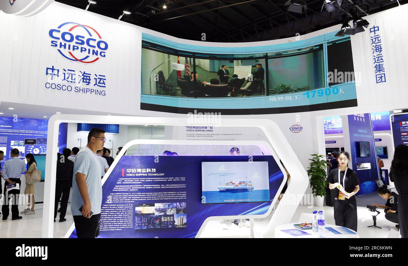 SHANGHAI, CHINA - JULY 7, 2023 - Visitors visit the booth of COSCO ...