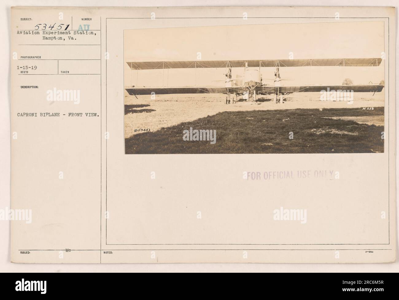 "Front view of a Caproni Biplane photographed at Aviation Experiment ...