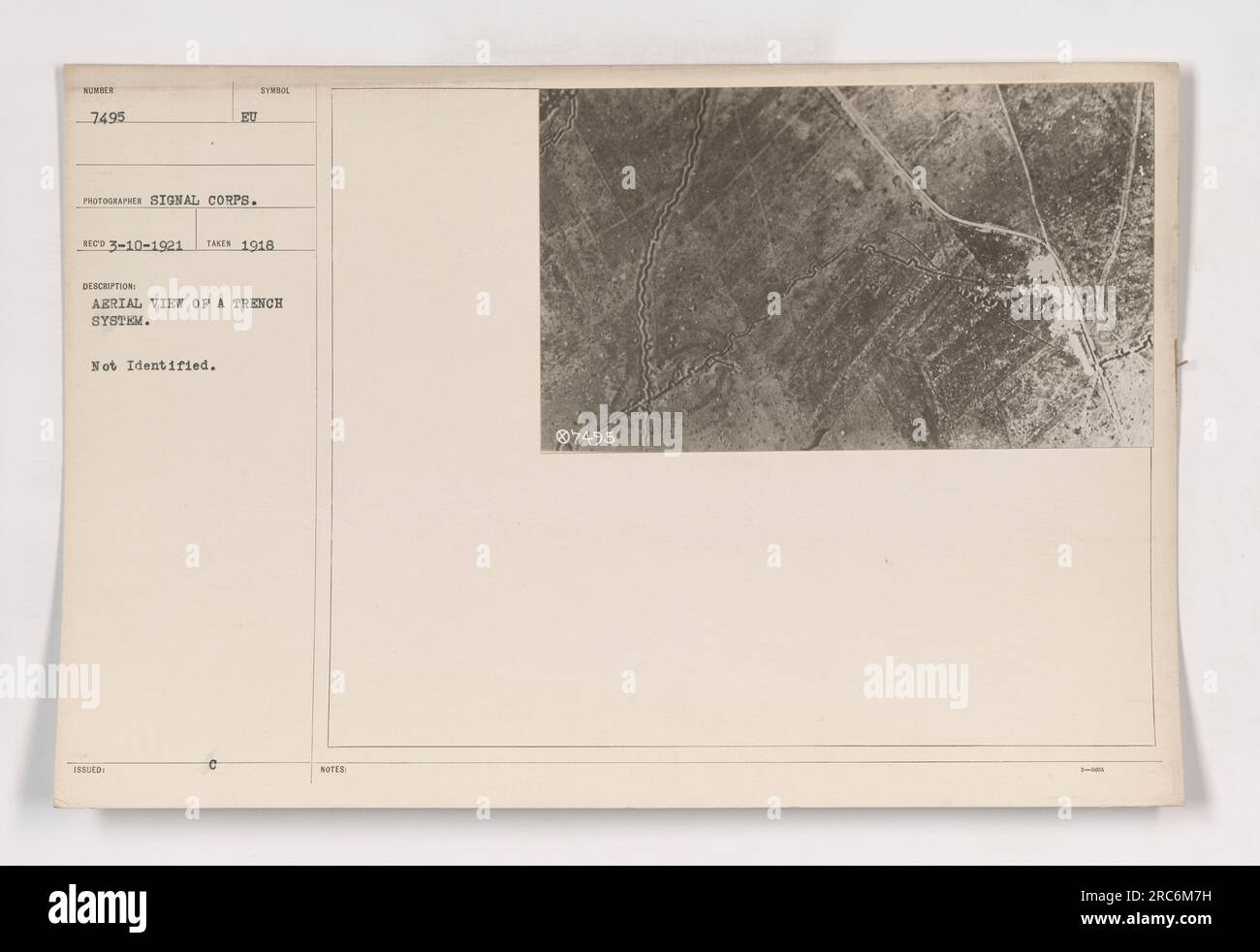 Aerial photograph showing an unidentified trench system during World ...