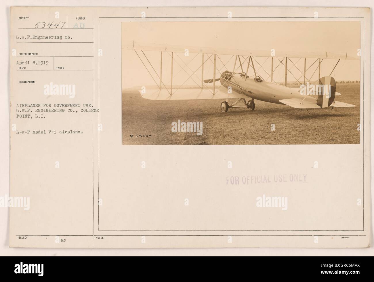 Image depicting a L.W.F. Model V-1 airplane produced by L.W.F ...