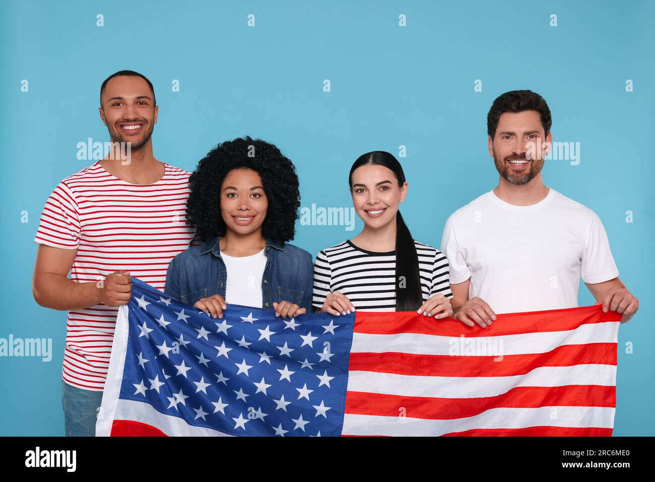 4th of July - Independence Day of USA. Happy friends with American flag ...