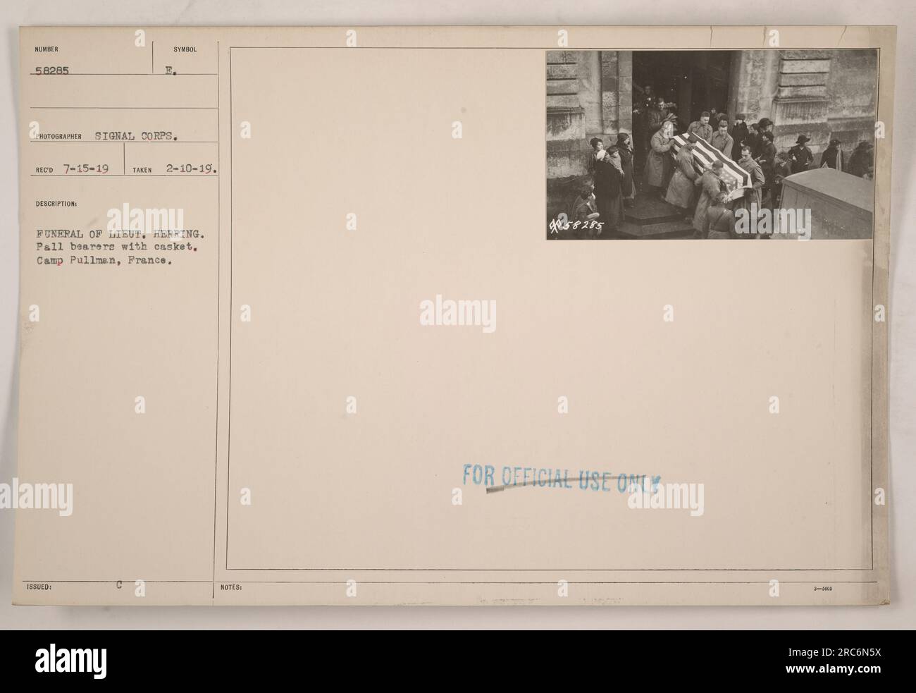 Pall bearers carrying casket during the funeral of Lieut. Herring at ...