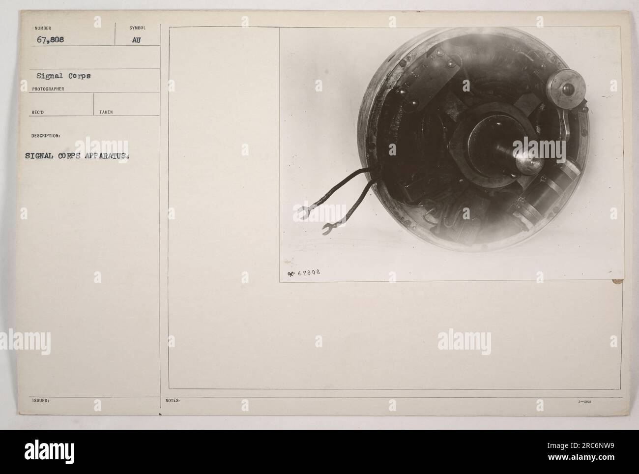 A photograph showing a Signal Corps apparatus with the symbol "SUMBER ...