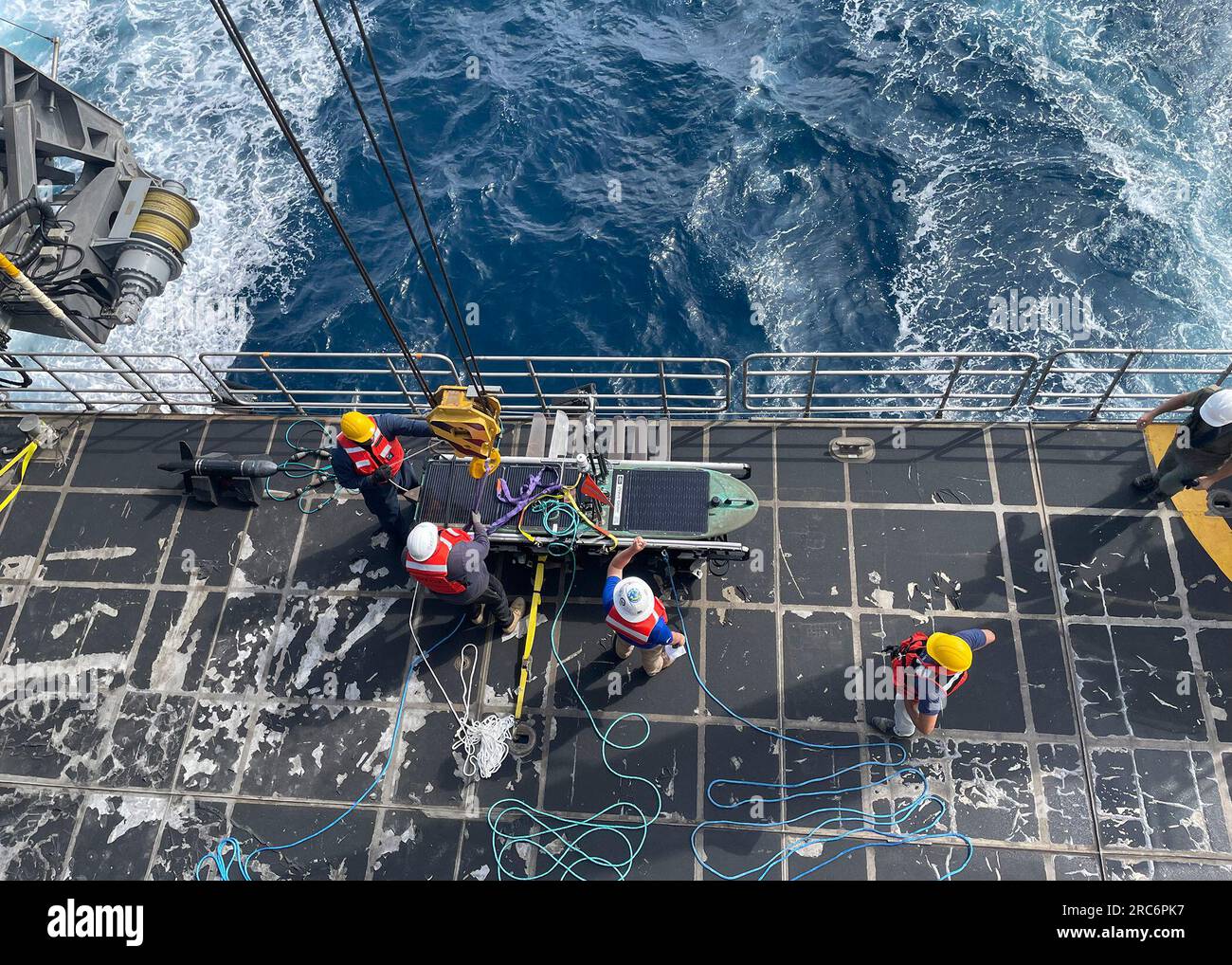 CARIBBEAN SEA (June 30, 2023) Sailors and civilian mariners launch a ...