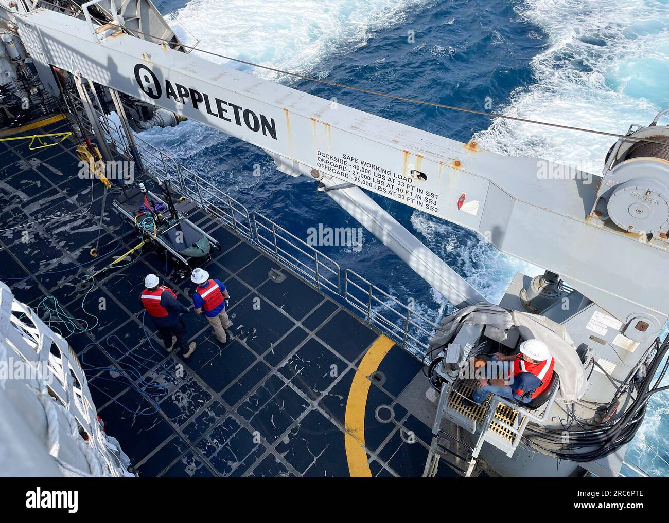 CARIBBEAN SEA (June 30, 2023) Sailors and civilian mariners launch a ...