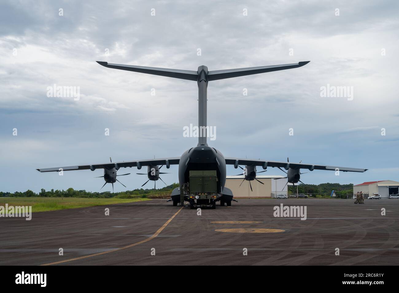 A U.K. Royal Air Force sits on a runway for cargo offload of U.S. Air ...