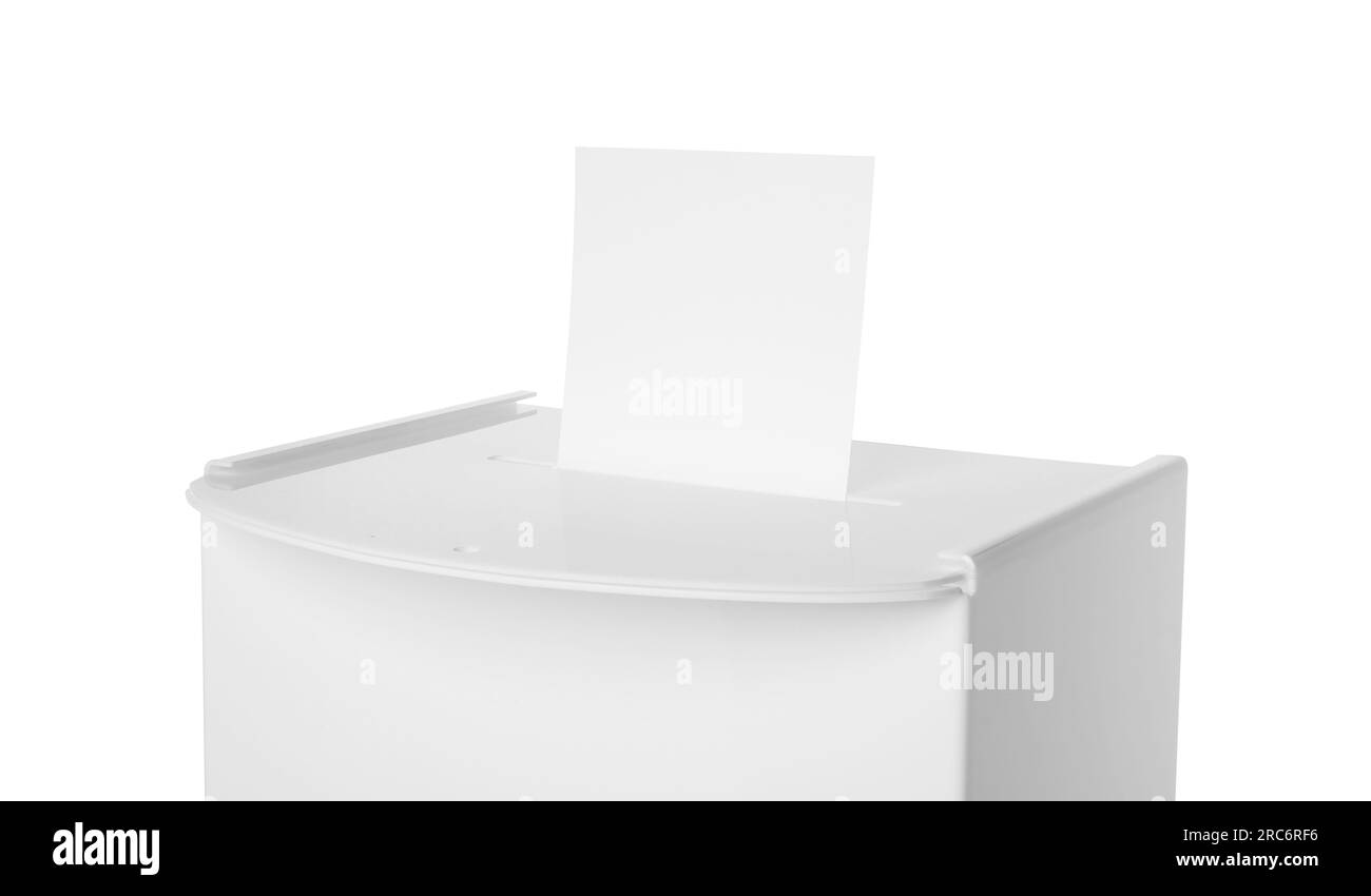 Ballot box with vote isolated on white. Election time Stock Photo - Alamy