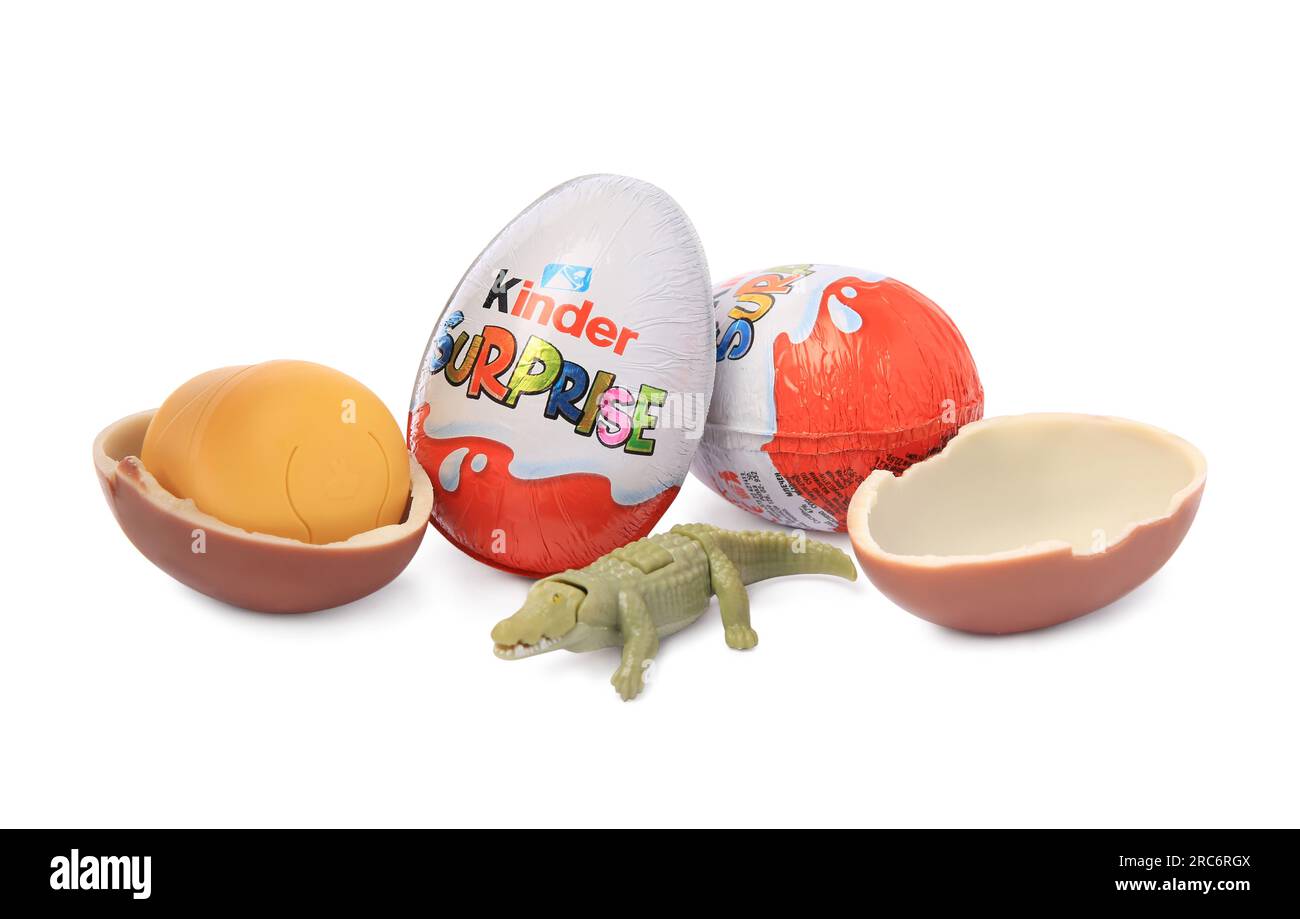 Slynchev Bryag, Bulgaria - May 24, 2023: Kinder Surprise Eggs, plastic ...