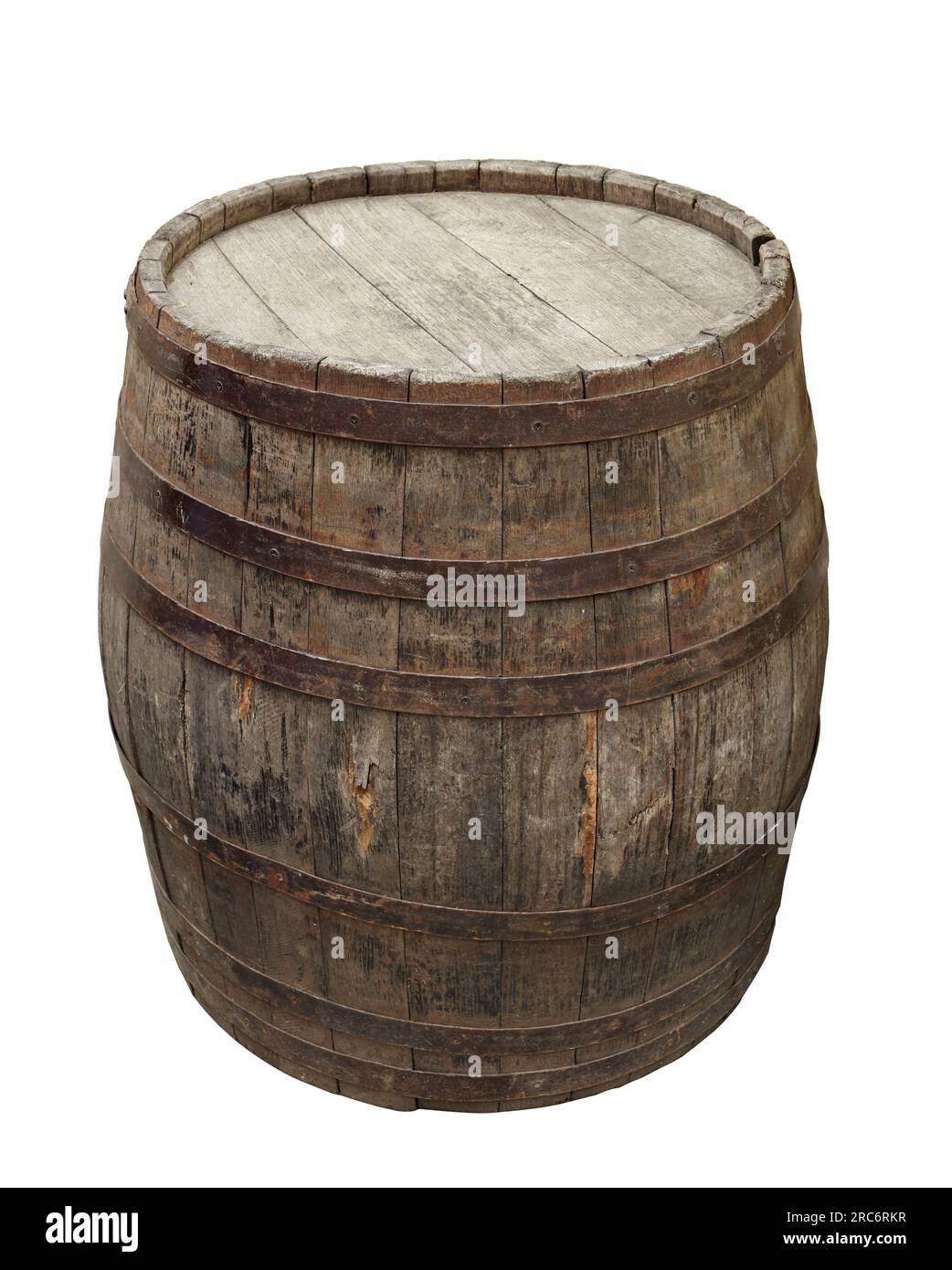 One wooden barrel with metal hoops isolated on white Stock Photo - Alamy