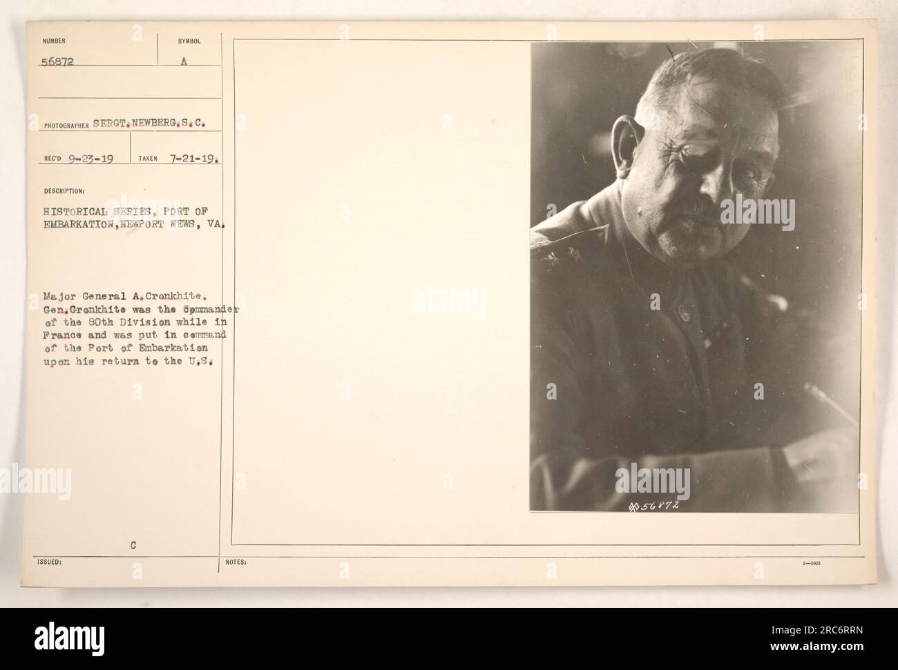 Major General A. Cronkhite at the Port of Embarkation in Newport News ...