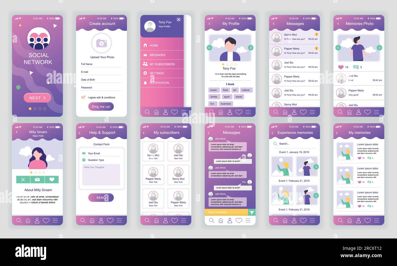 Set Of Ui Ux Gui Screens Social Network App Flat Design Template For Mobile Apps Responsive