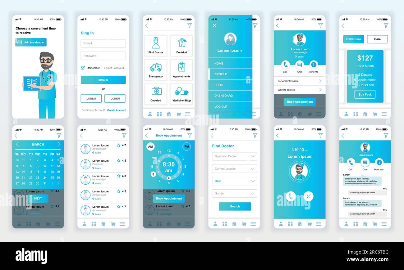Set Of Ui Ux Gui Screens Medicine App Flat Design Template For Mobile Apps Responsive Website