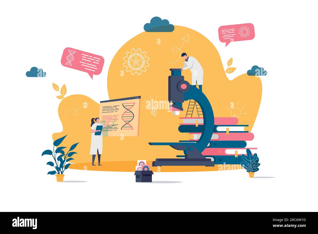 Medical laboratory concept in flat style. Scientist doing research with ... Medical laboratory concept in flat style. Scientist doing research with ...