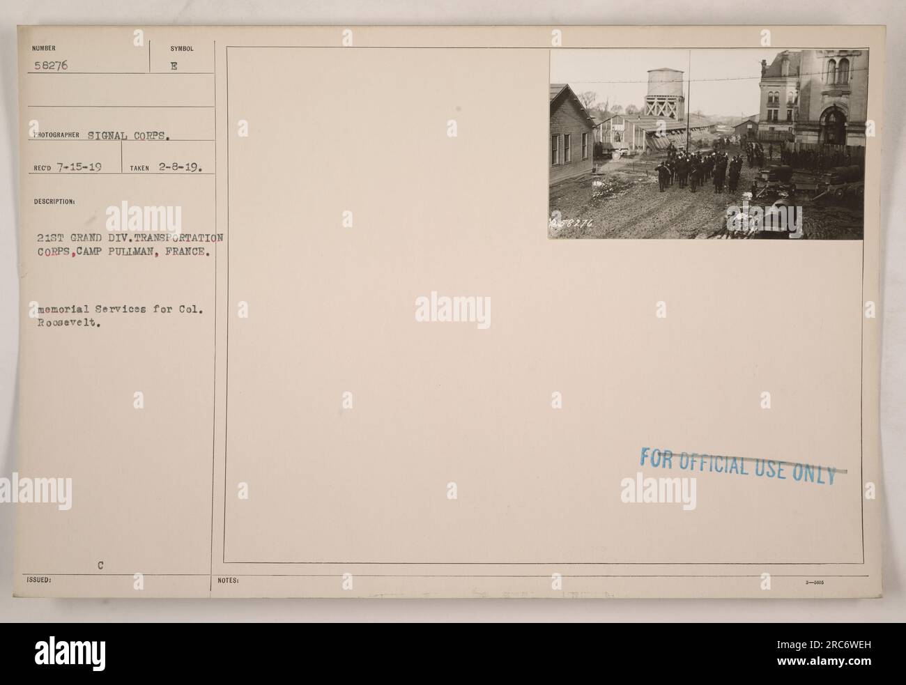 Memorial services held in Camp Pullman, France for Colonel Roosevelt ...