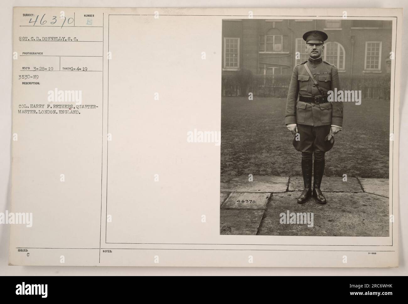 Colonel Harry F. Rethers, Quartermaster, is pictured in London, England ...