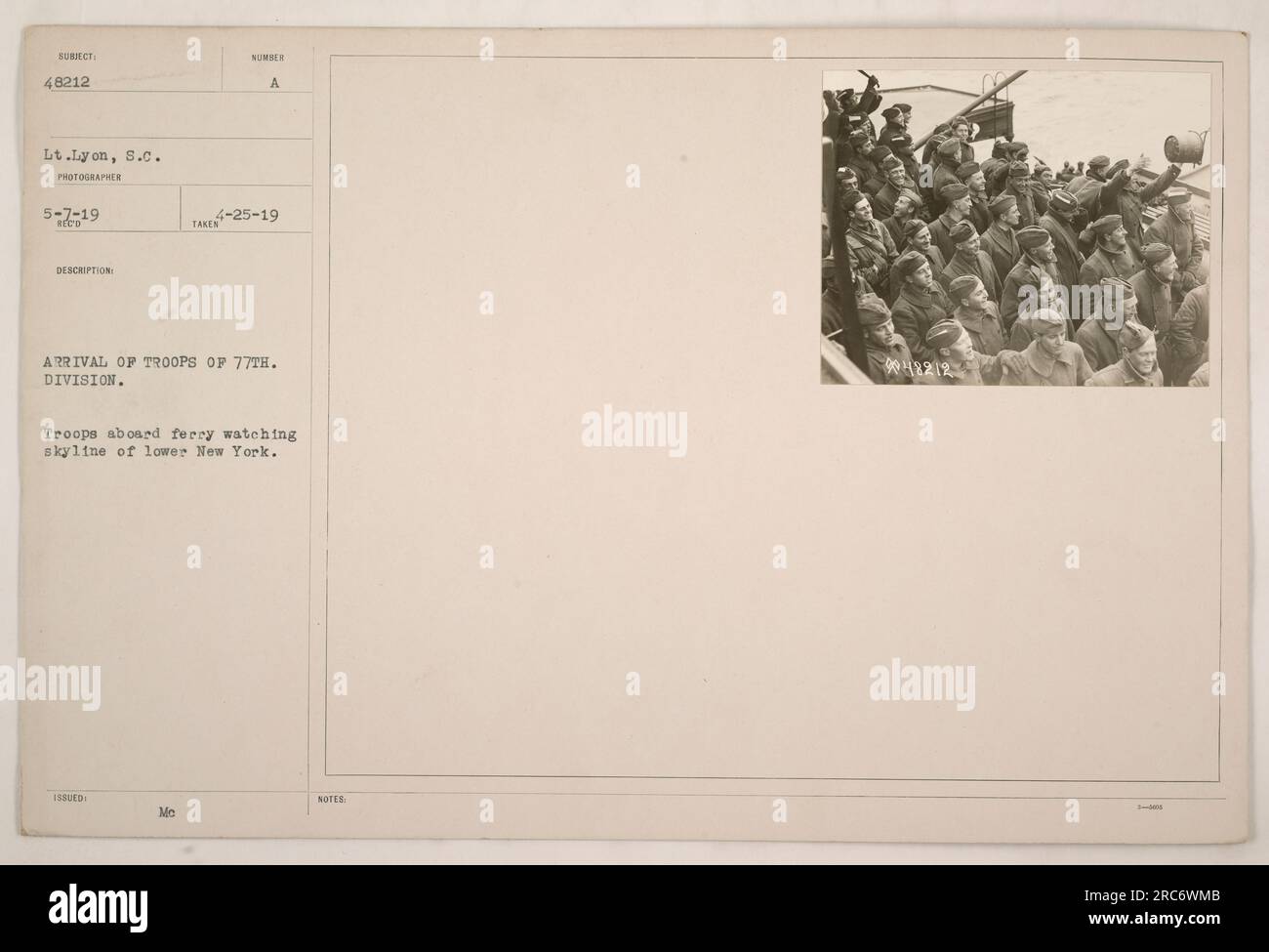 Troops from the 77th Division arriving in lower New York, watching the ...