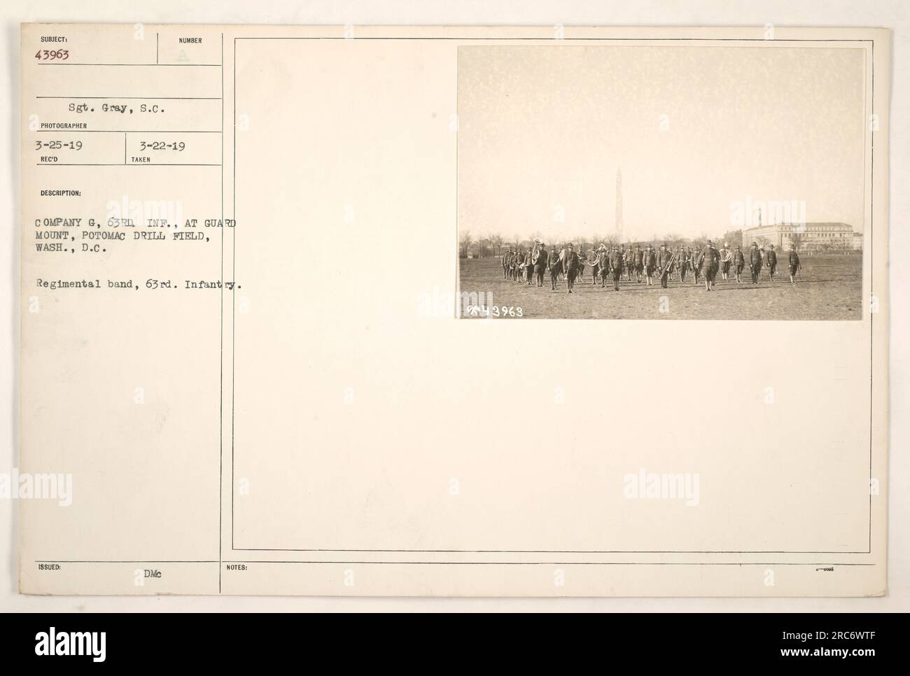 Regimental band of the 63rd Infantry at Potomac Drill Field, Washington ...