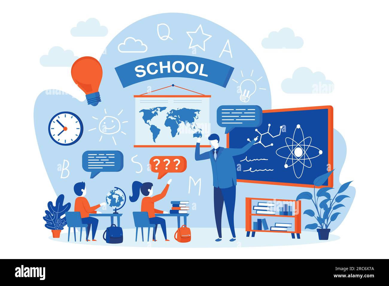 Kids learning in classroom illustration Cut Out Stock Images & Pictures - Alamy