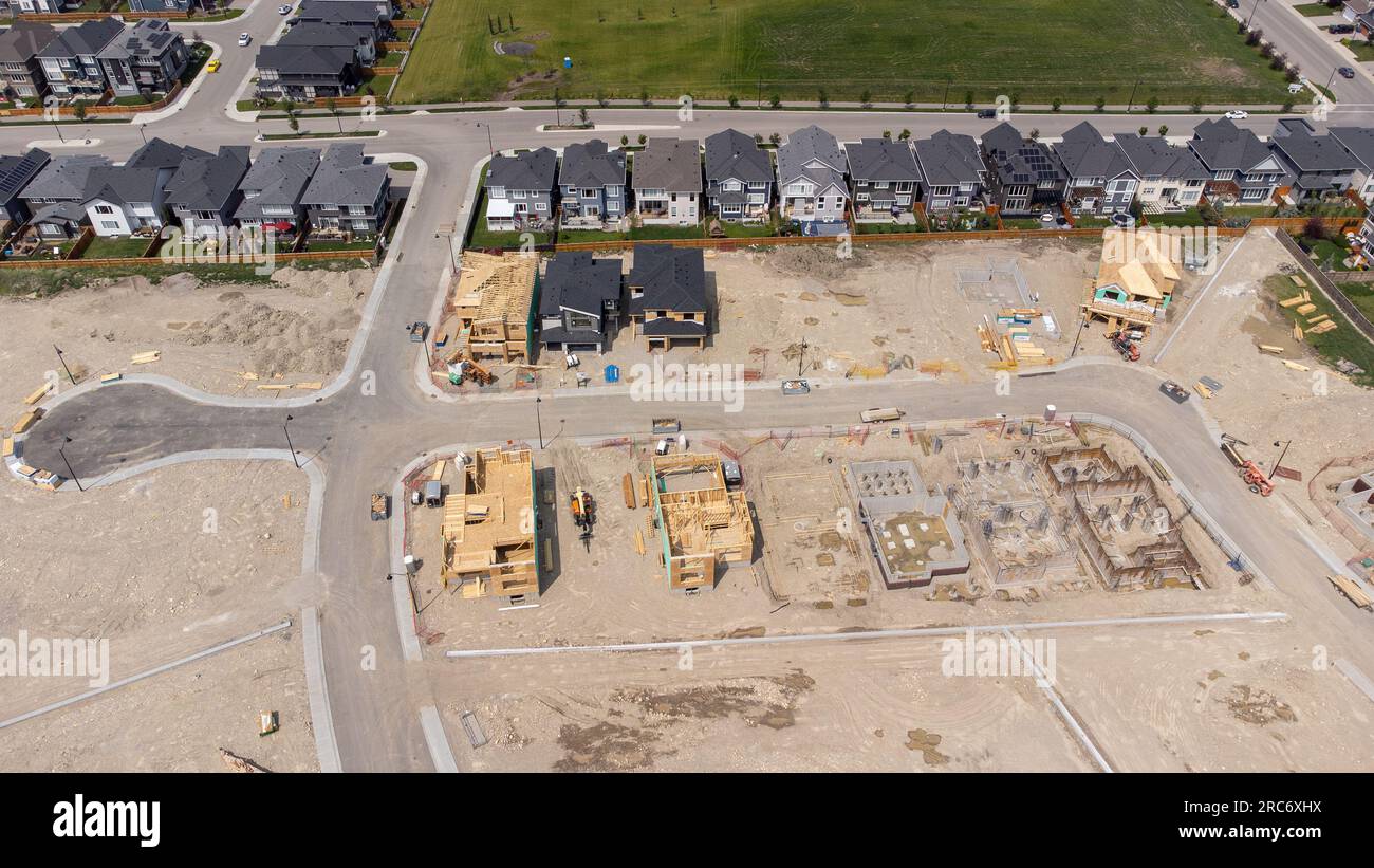 Aerial view of new suburban developments in the city of Calgary in ...