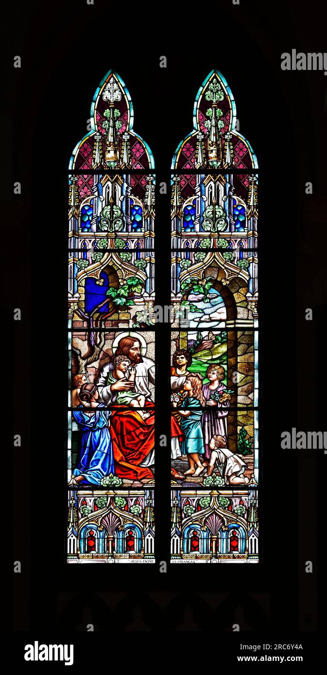 Stained glass (Jesus with children) in the Mother Church of Santa ...