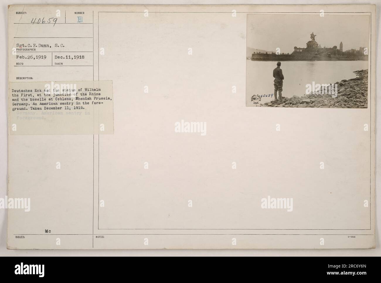 American sentry standing guard at Deutsches Eck, the junction of the ...