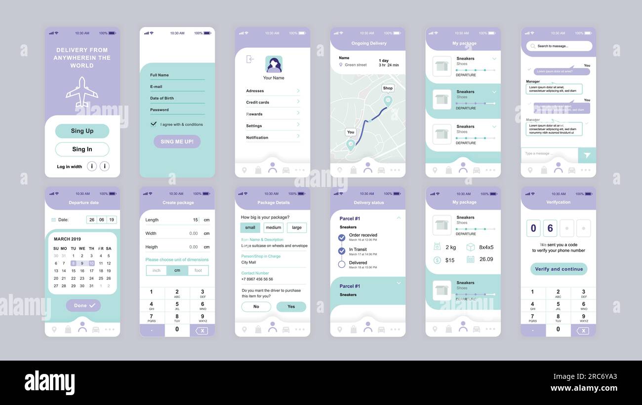Set Of Ui Ux Gui Screens Delivery App Flat Design Template For Mobile Apps Responsive Website