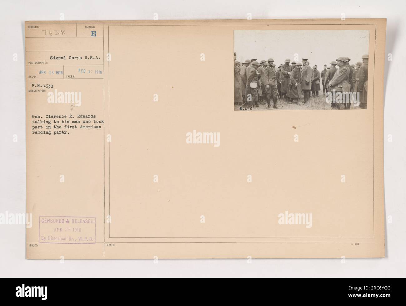 General Clarence R Edwards addressing his soldiers who participated in ...