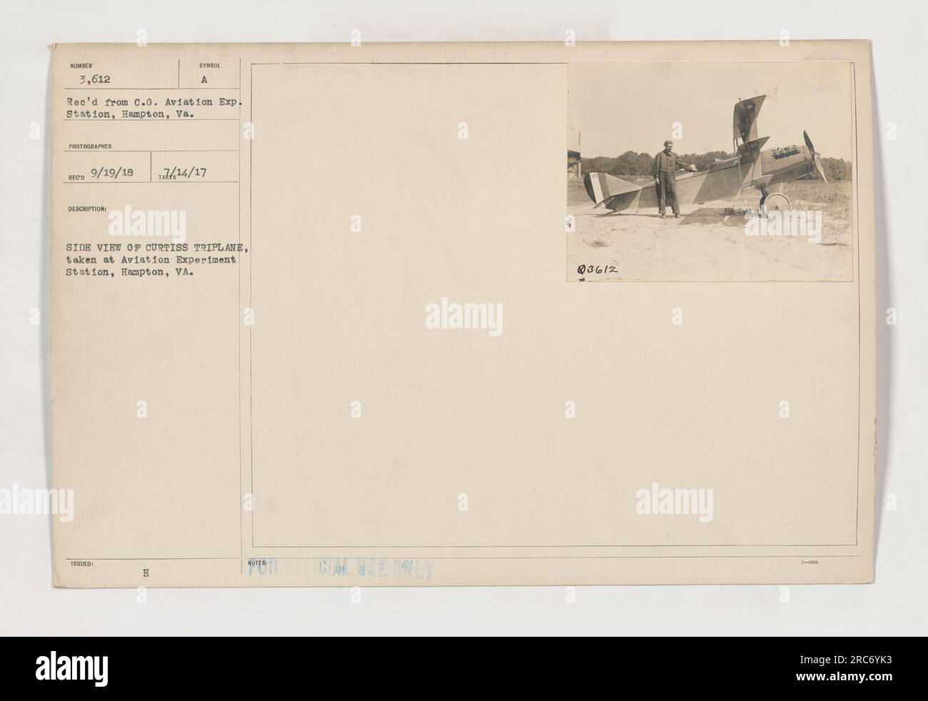 Side view of a Curtiss Triplane at the Aviation Experiment Station in ...