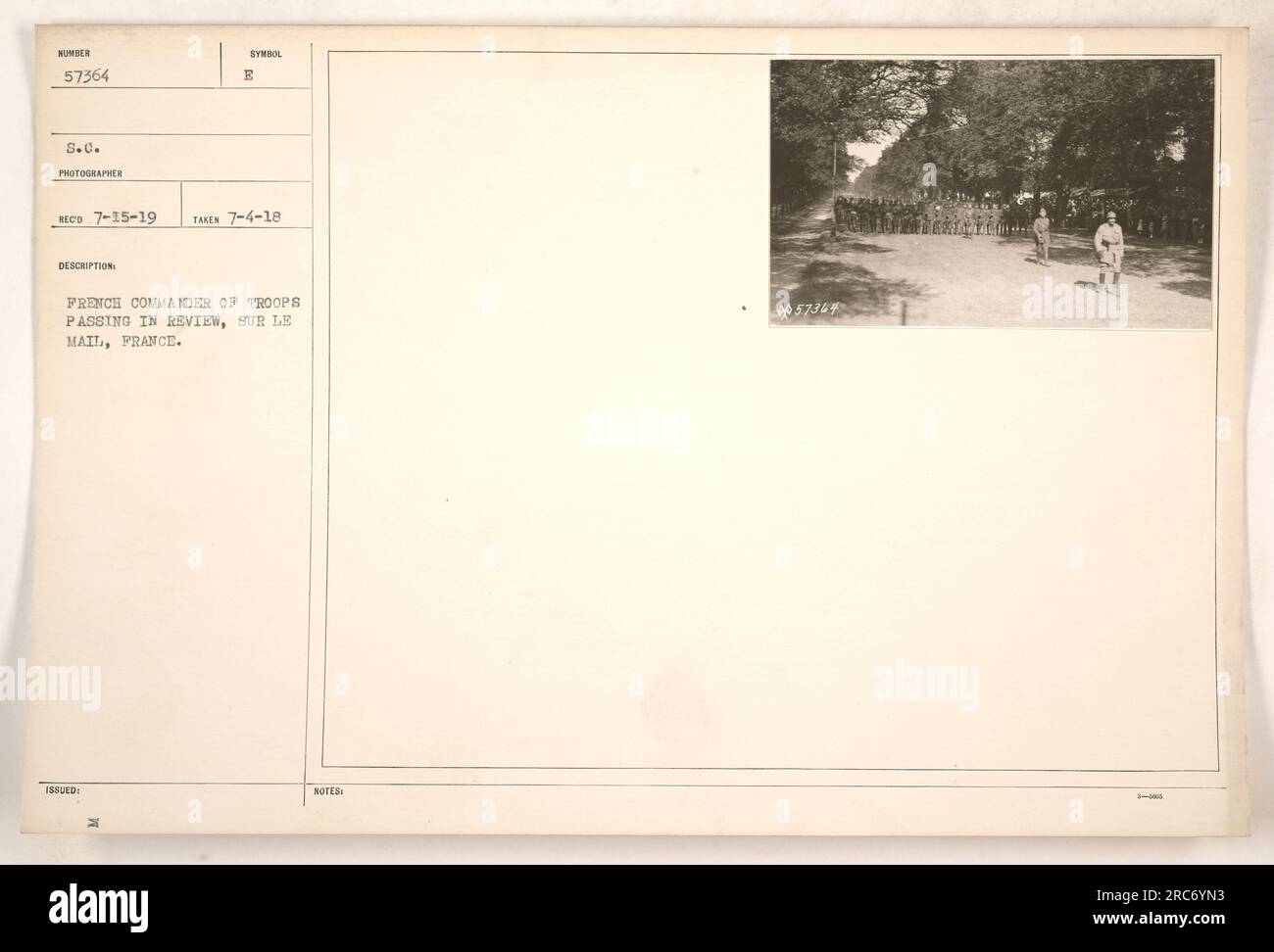 French commander leading troops in a parade on Sur Le Mail, France ...