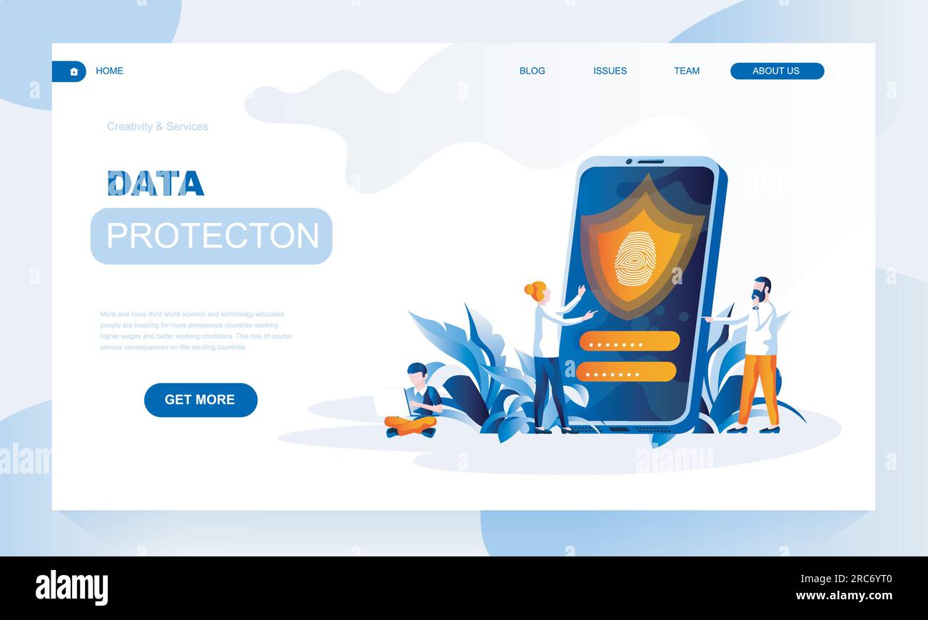 Data protection vector landing page template with header. Information ...