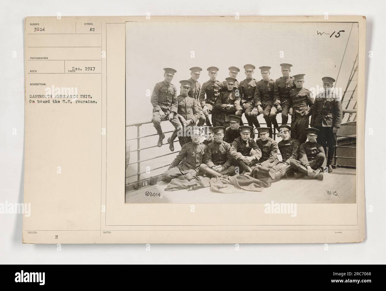 Dartmouth Ambulance Unit on board the S.S. Touraine during World War I ...