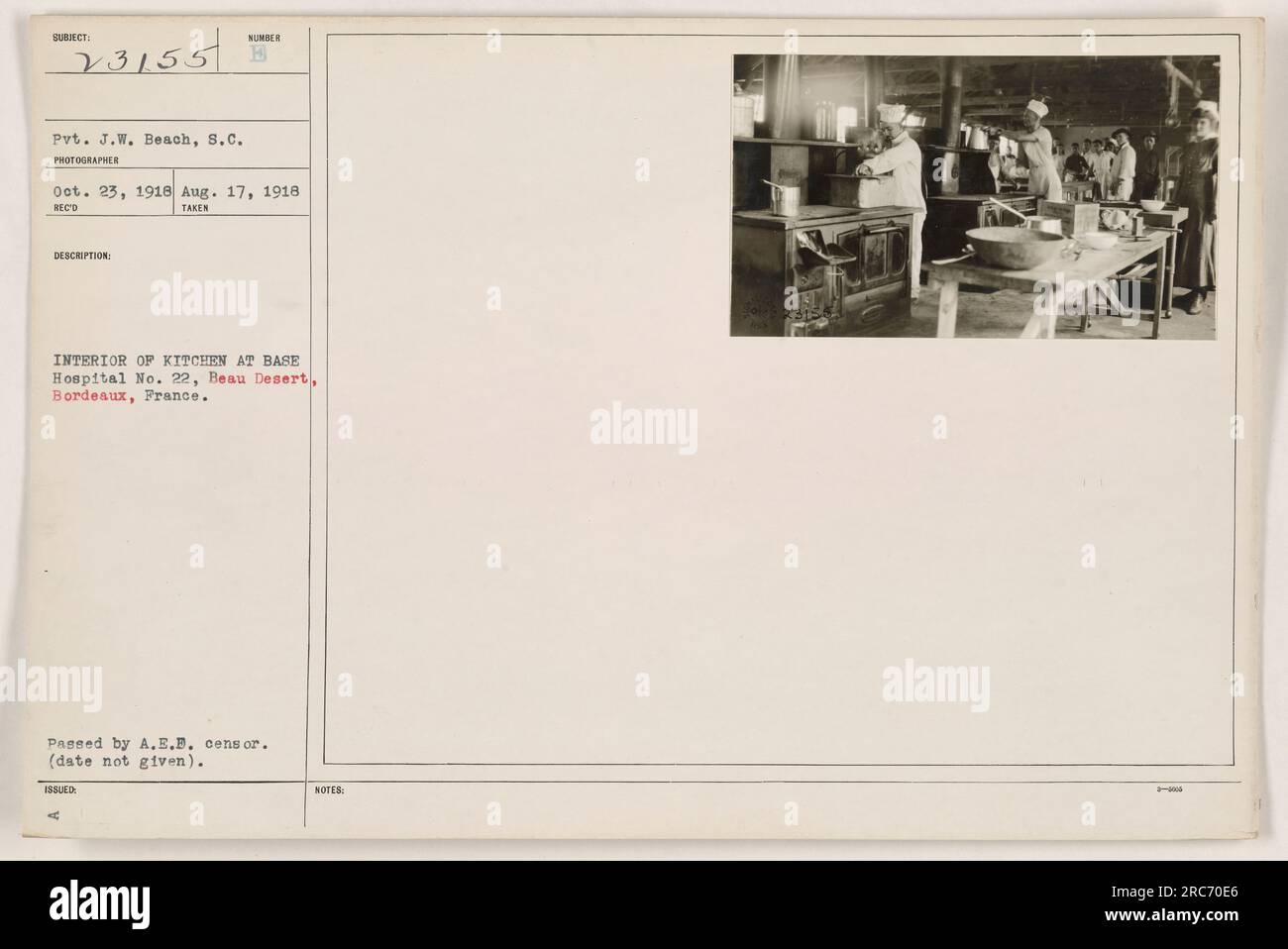 An interior photograph of the kitchen at Base Hospital No. 22, Beau ...