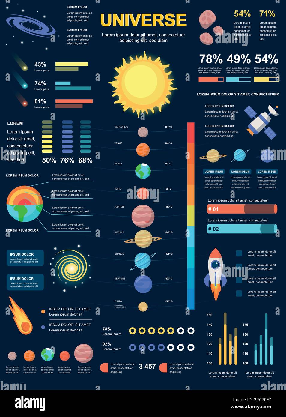 Universe banner with infographic elements. Galaxy poster template with ...