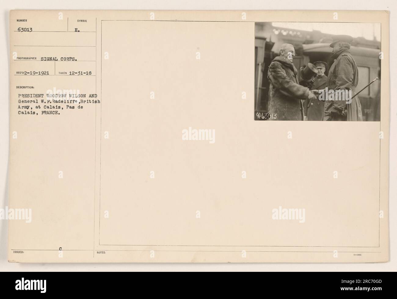 President Woodrow Wilson and General W.F. Radcliffe of the British Army ...