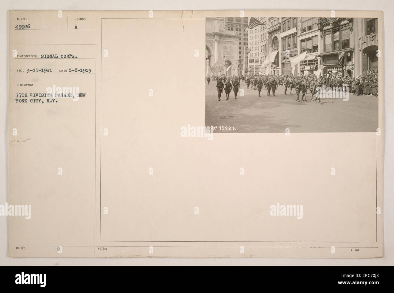 Caption: "Image shows the 77th Division Parade taking place in New York ...