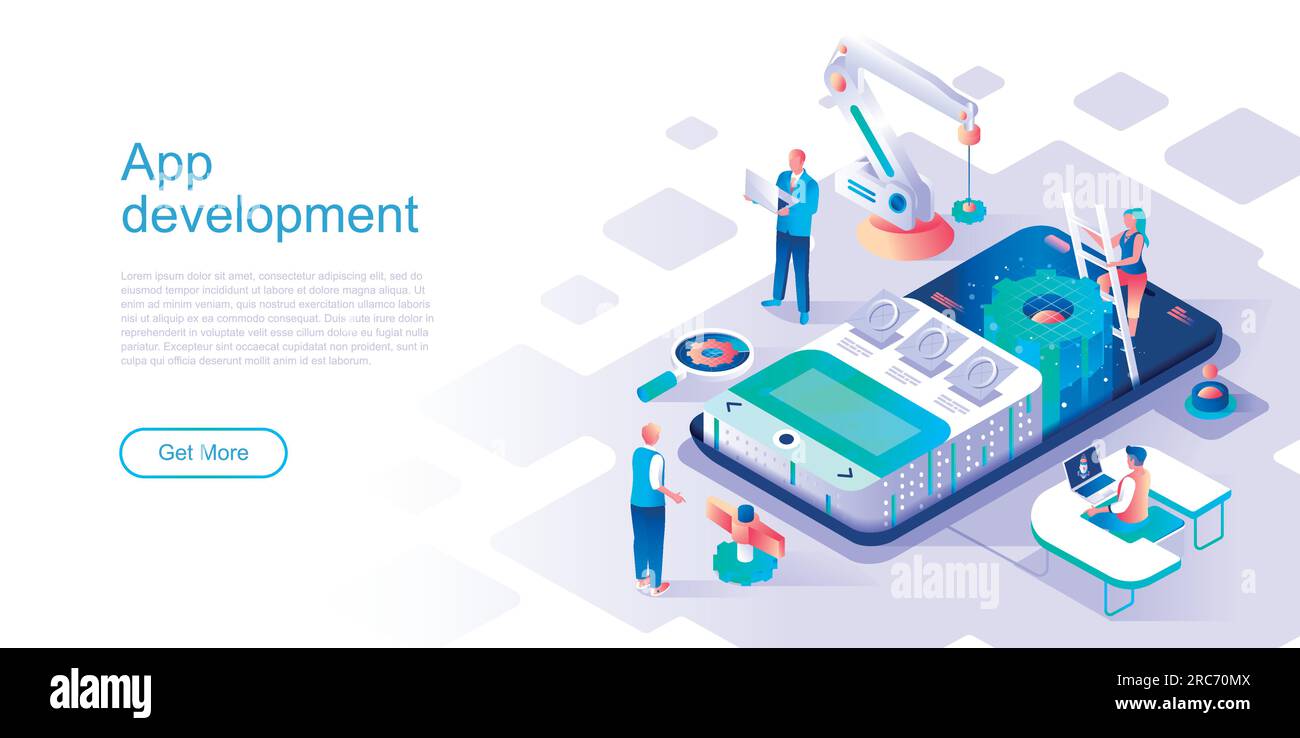 App Development Landing Page Vector Template Mobile Device Software Programming Website Header