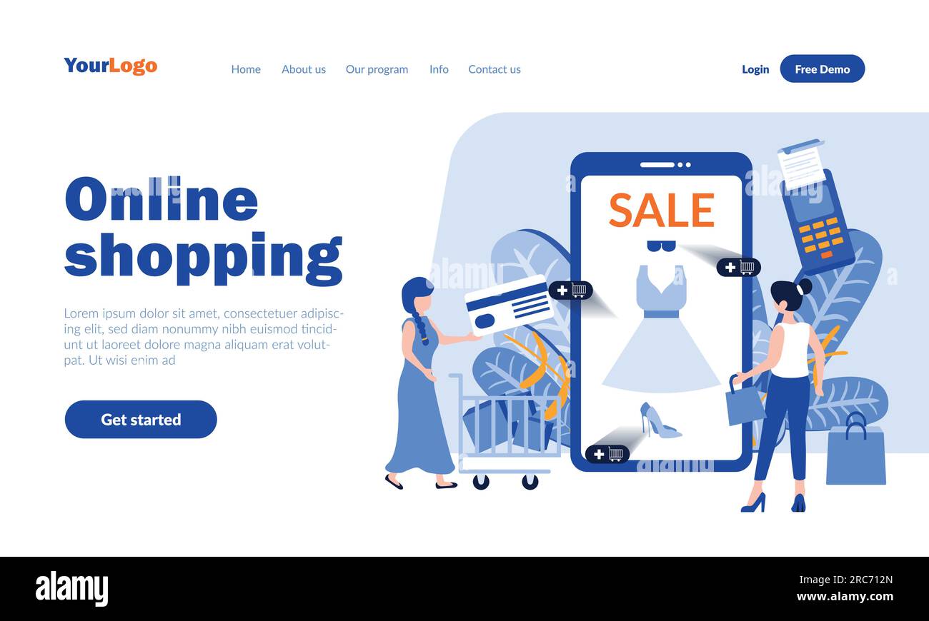 Vector illustration flat header shopping hi-res stock photography and ...