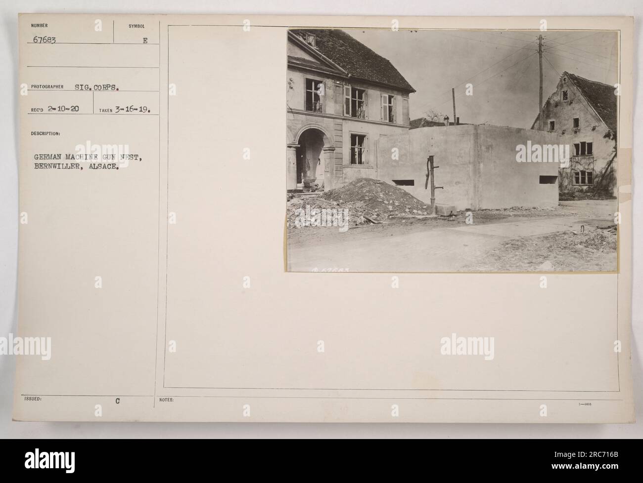 A photograph of a German machine gun nest in Bernwiller, Alsace during ...