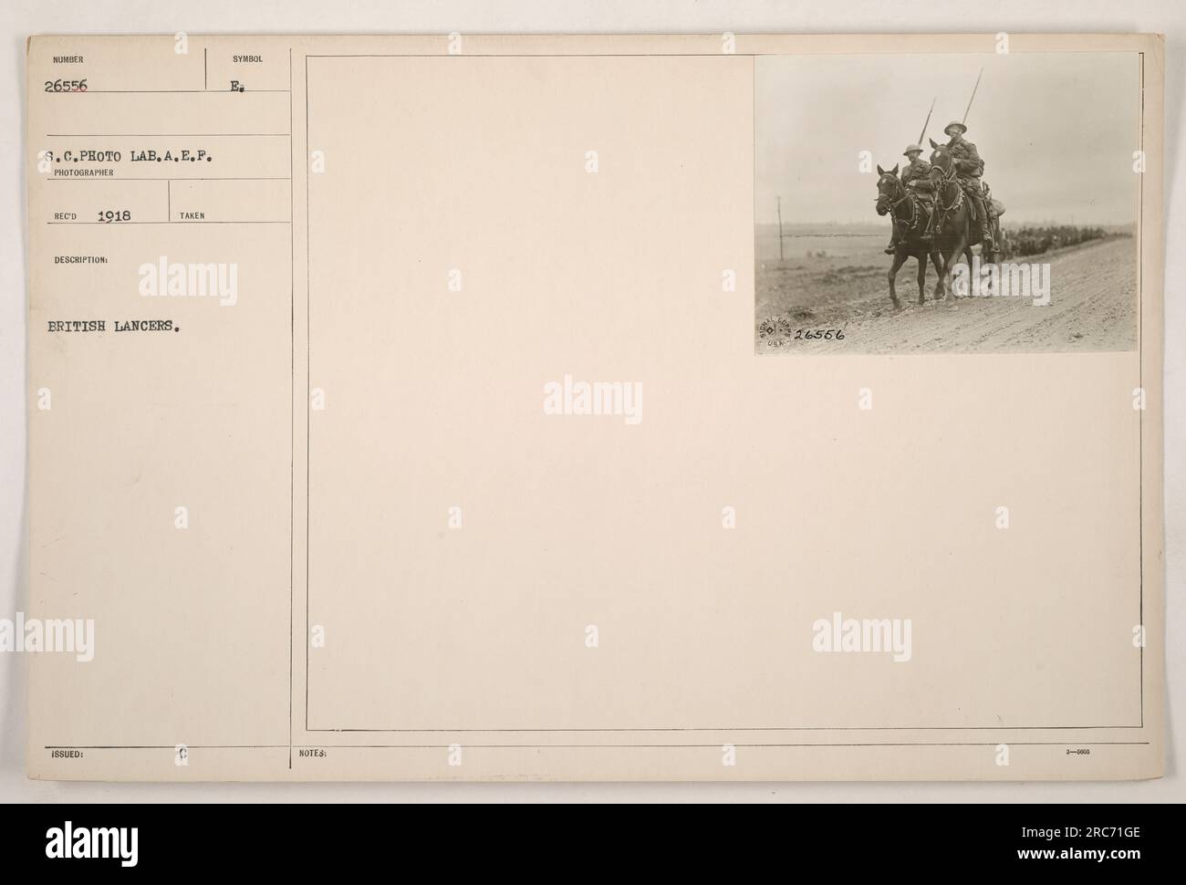 The image shows British Lancers during World War I. The photograph was ...