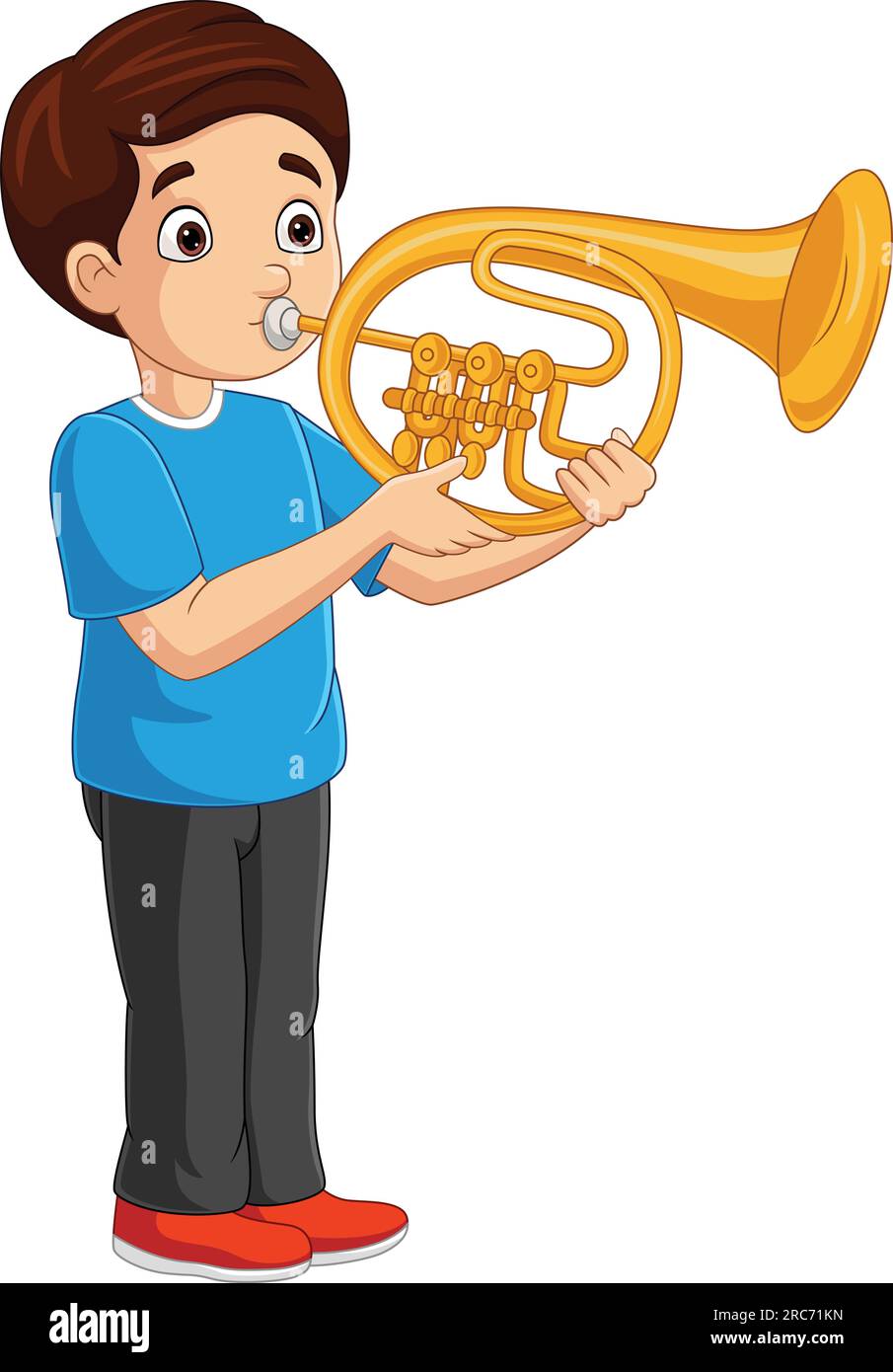 Cartoon little boy playing golden trumpet Stock Vector Image & Art - Alamy