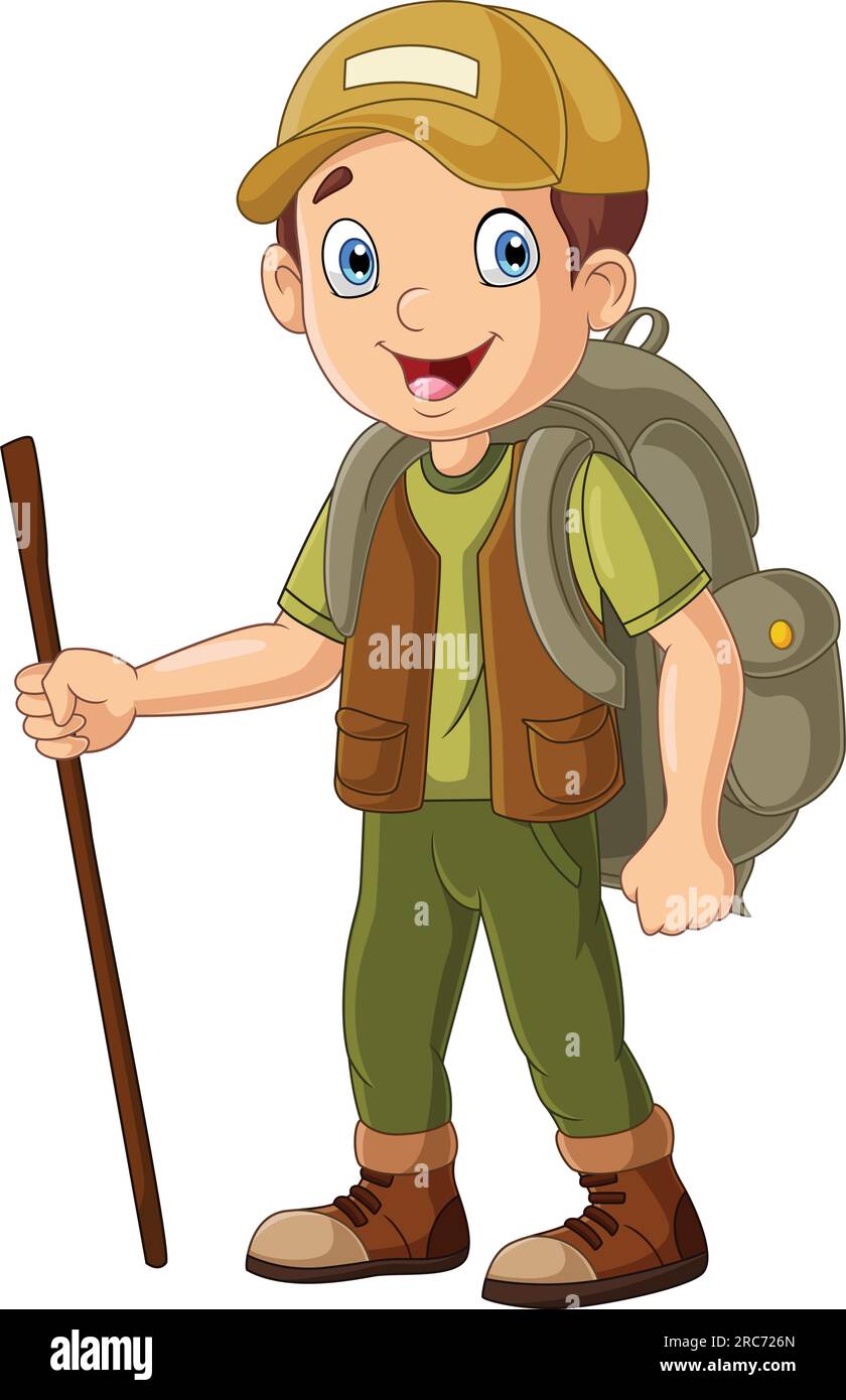 Cartoon hiker boy with walking stick Stock Vector Image & Art - Alamy