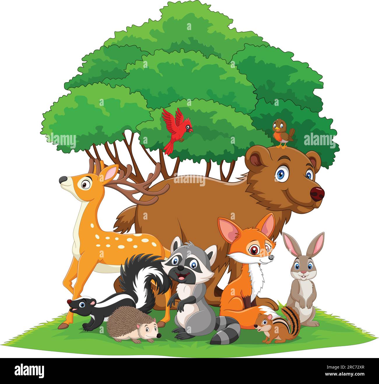 Cartoon funny wild animals near the tree Stock Vector Image & Art - Alamy