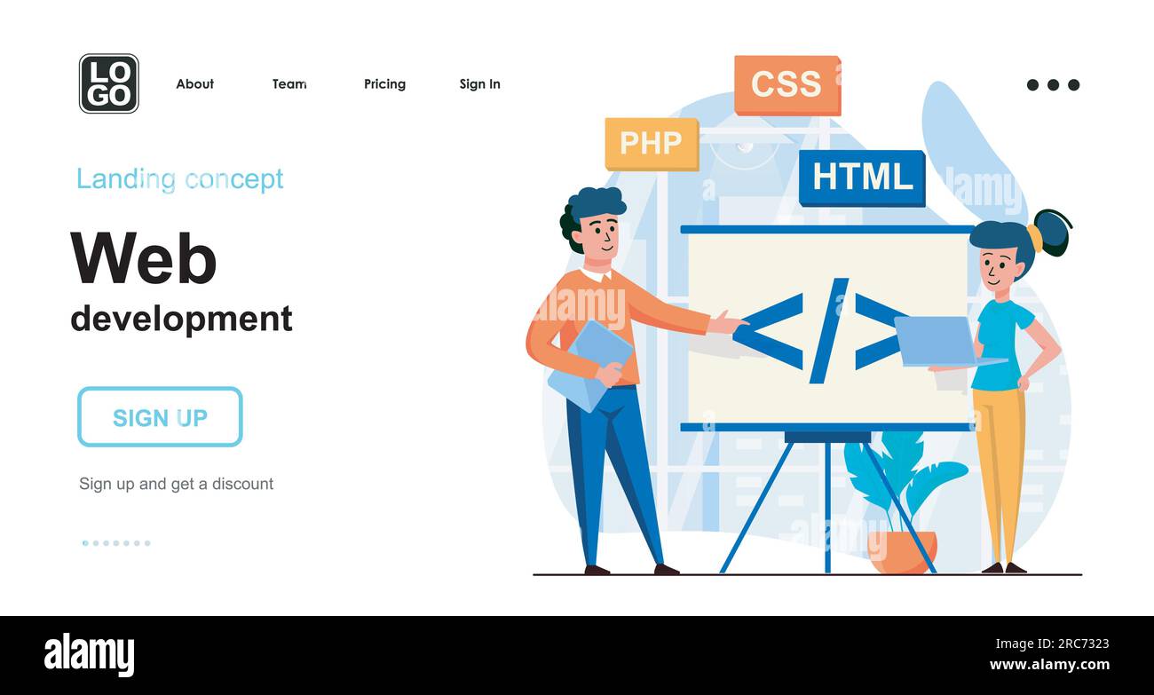 Web Development Web Concept Team Of Programmers Coding Code Work With Different Program