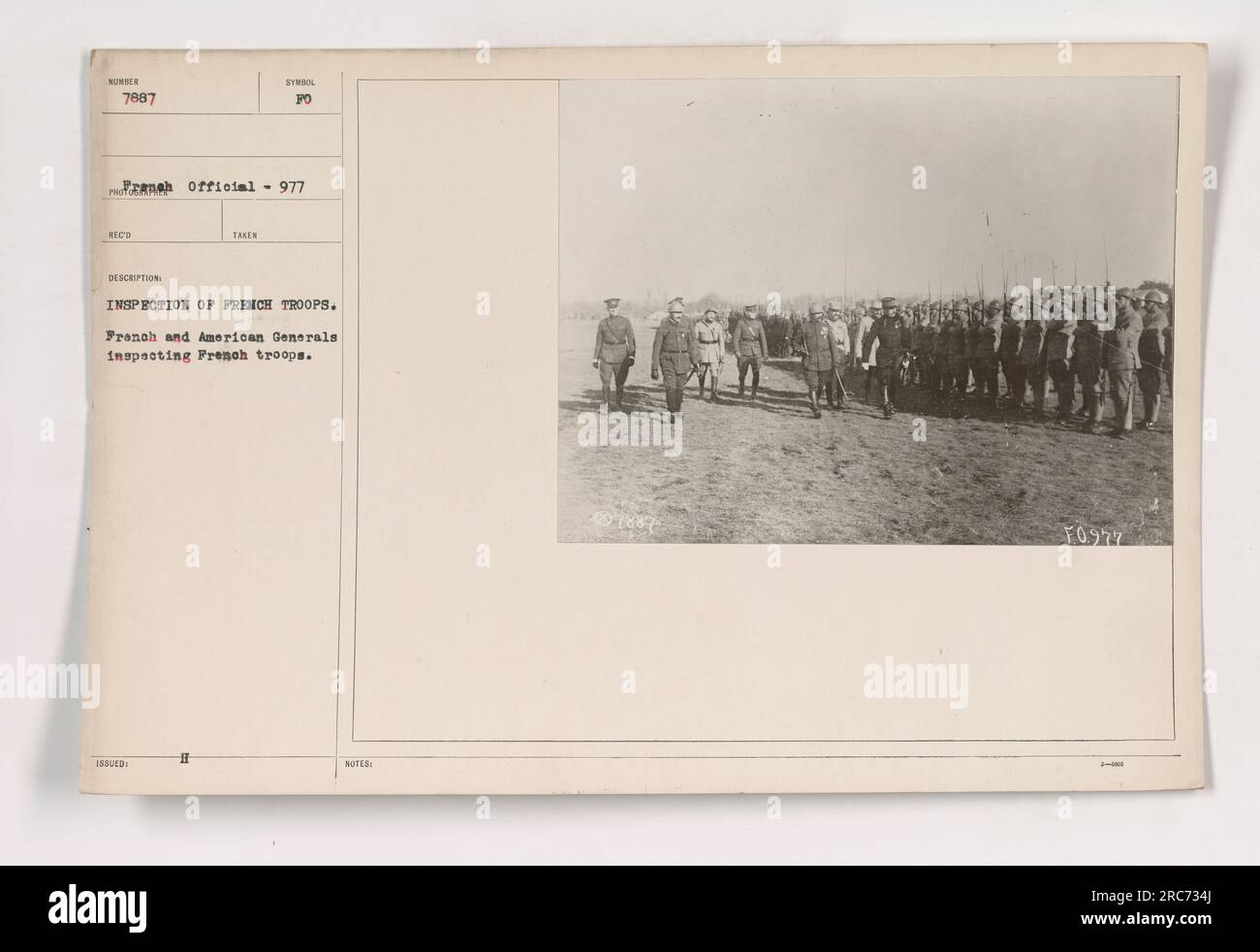 French and American Generals inspecting French troops during World War ...