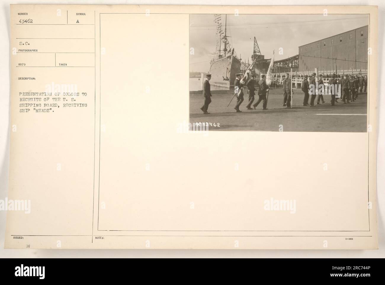 Soldiers of the U.S. Shipping Board receiving a presentation of colors ...