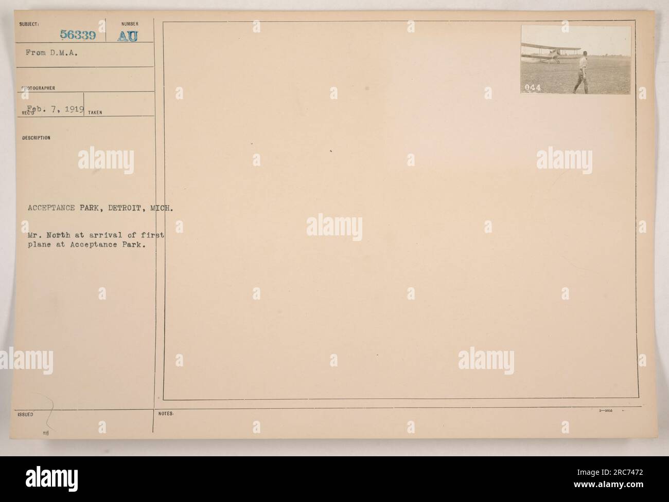 First plane arriving at Acceptance Park in Detroit, Michigan. Mr. North ...