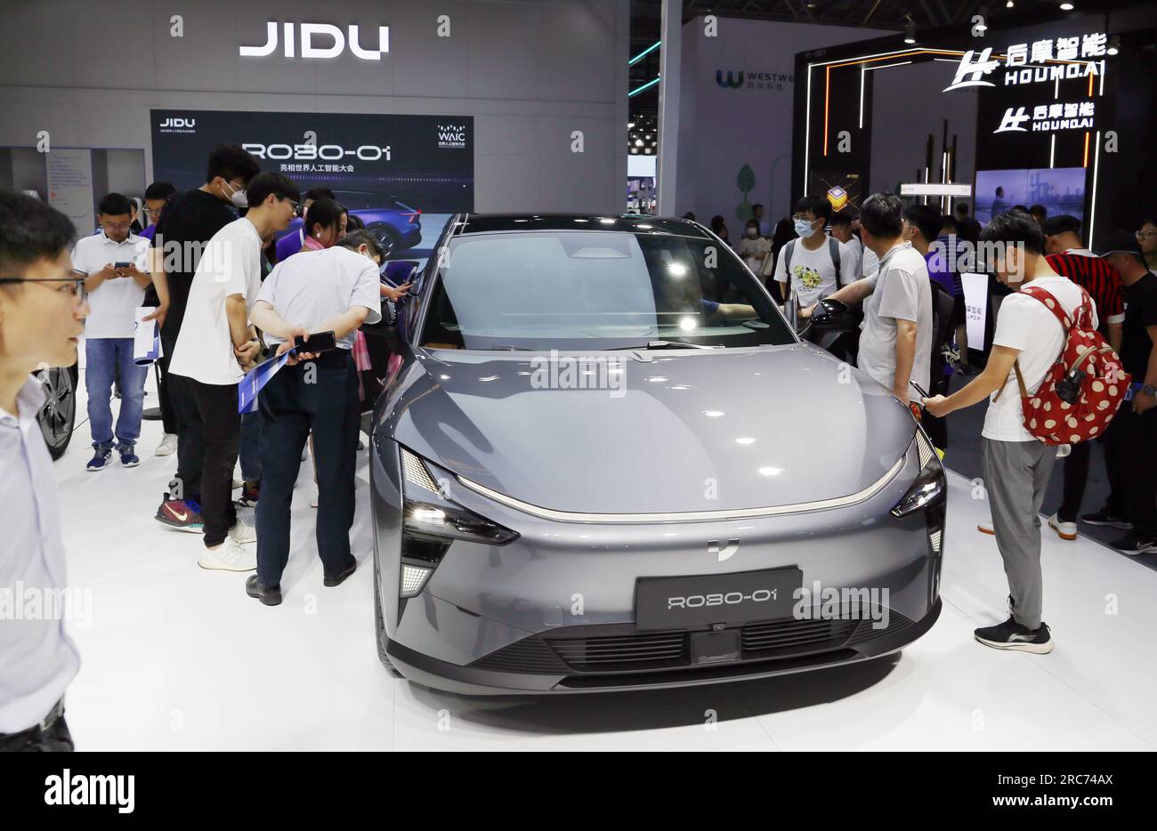 SHANGHAI, CHINA - JULY 8, 2023 - Visitors visit the JIDU ROBO-01, the first automotive robot ...