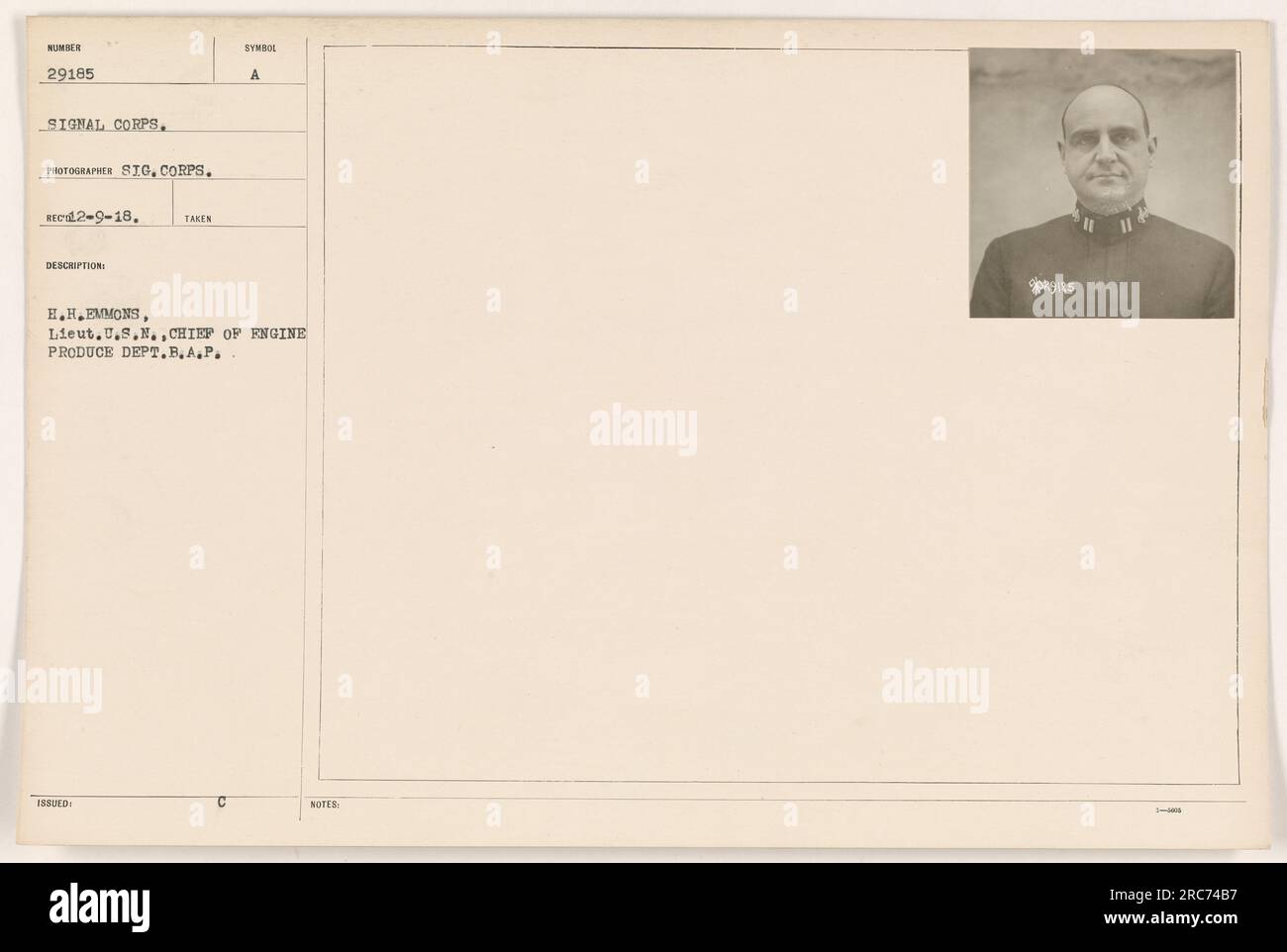 Lieutenant E.H. Emmons, Chief of the Engineering Produce Department, is ...