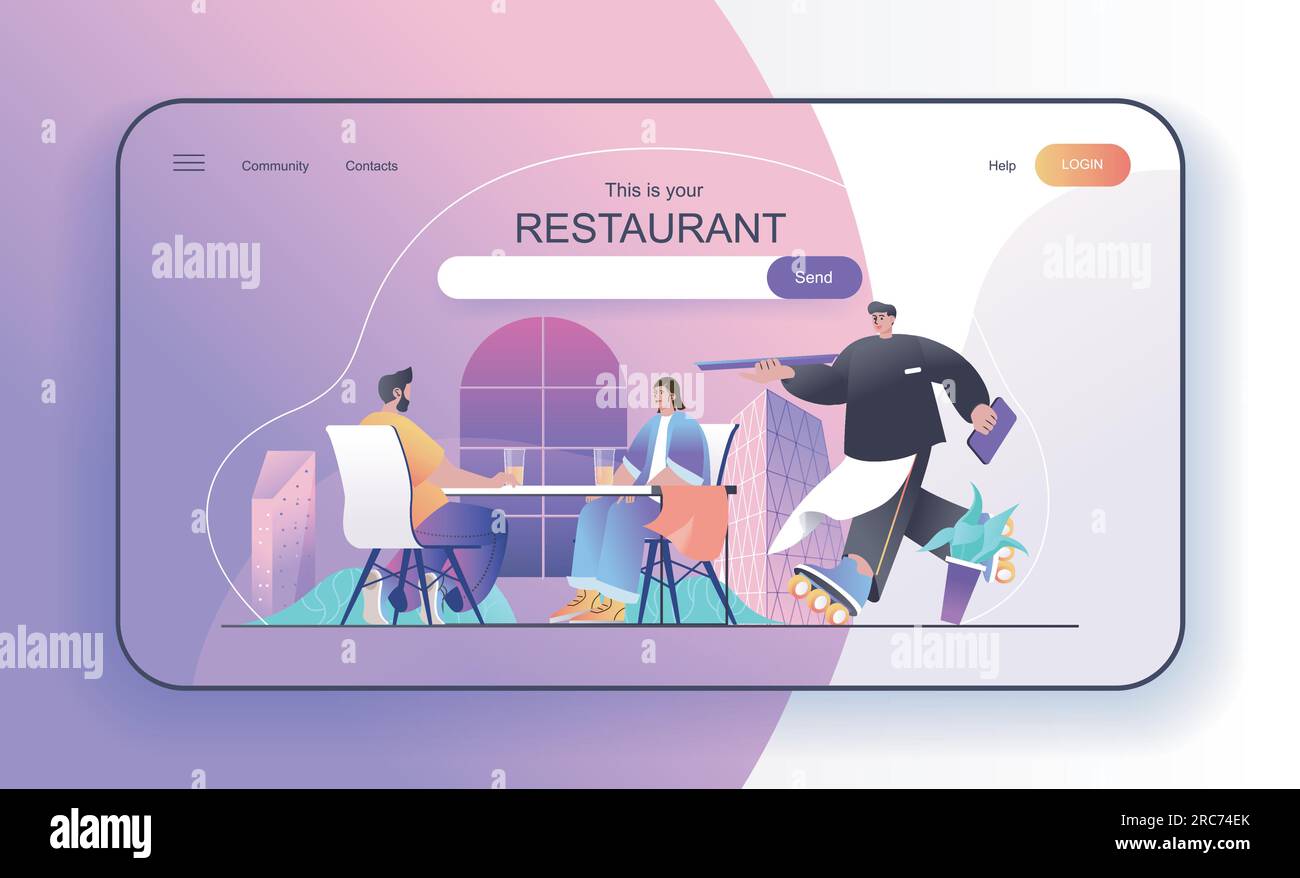 Waiter in restaurant cartoon illustration Stock Vector Images - Alamy